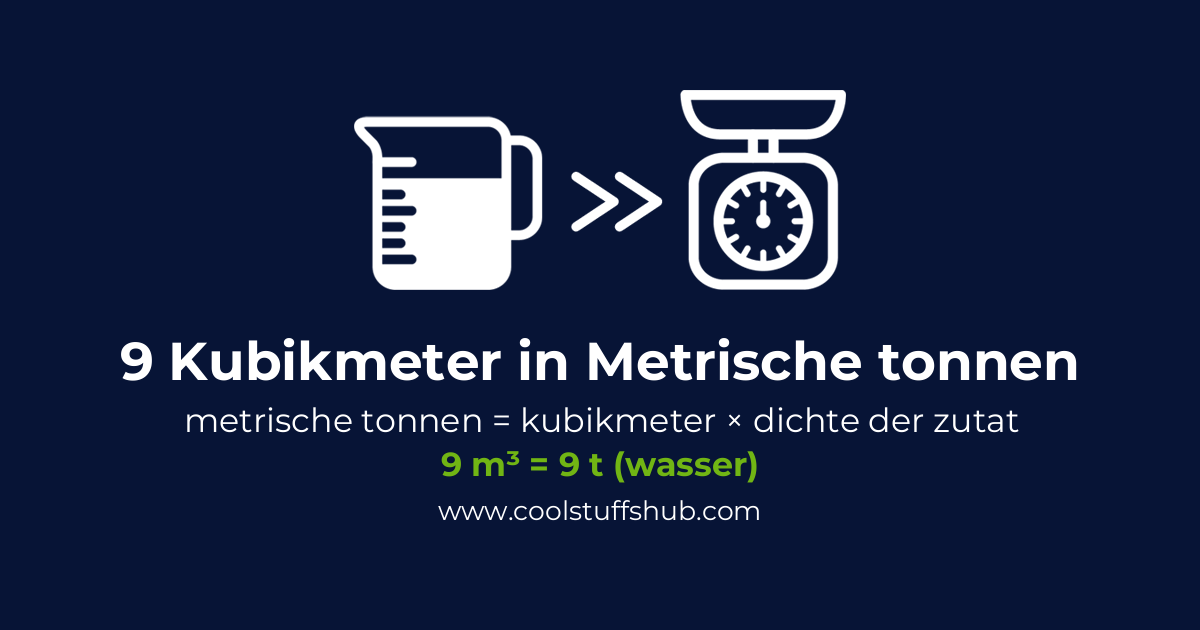 9 kubikmeter in metrische tonnen umrechnen (9 m³ in t umrechnung)