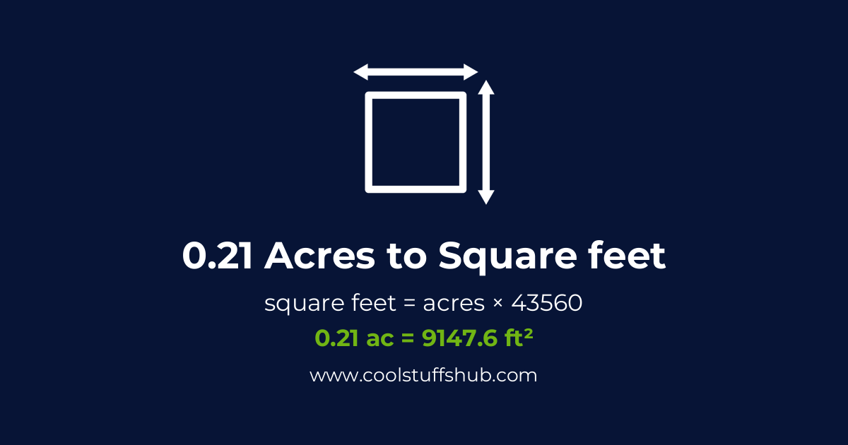 Convert 0.21 acres to square feet (0.21 ac to ft² conversion)