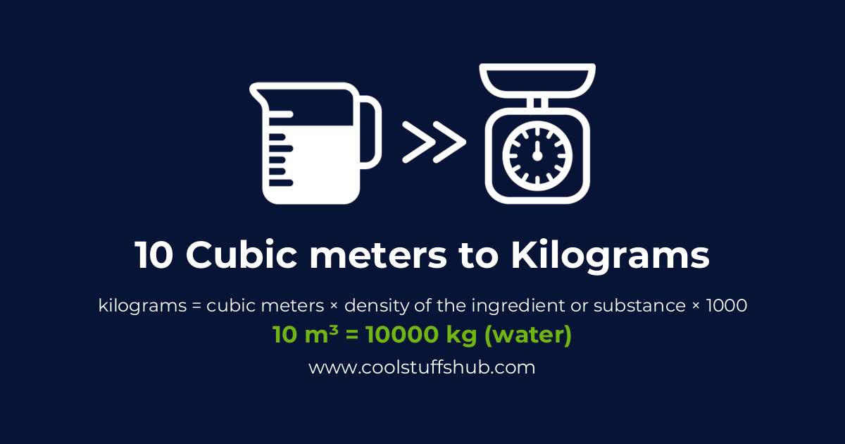 Convert 10 cubic meters to kilograms (10 m³ to kg conversion)