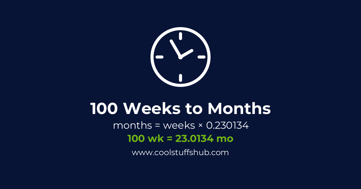 Convert 100 weeks to months (100 wk to mo conversion)