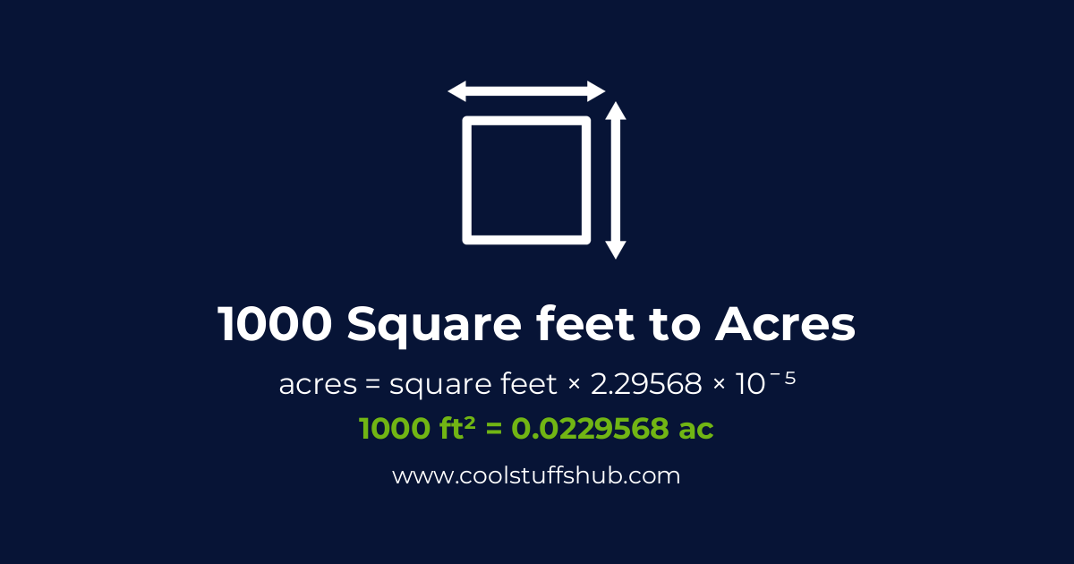 Convert 1000 square feet to acres (1000 ft² to ac conversion)