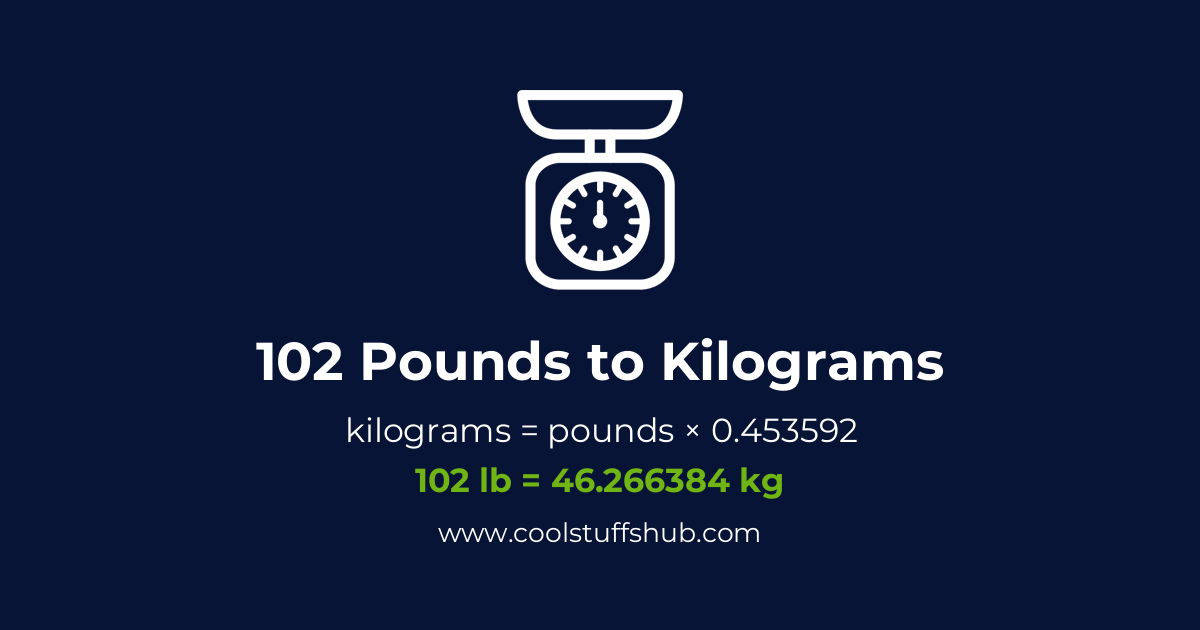 Convert 102 pounds to kilograms (102 lb to kg conversion)