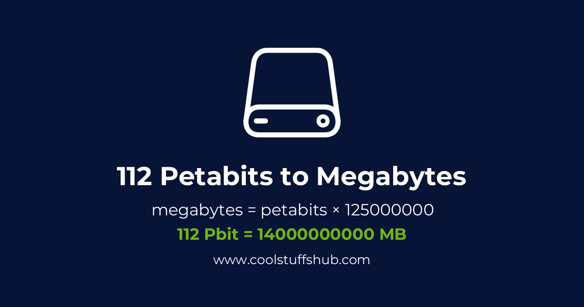 Convert 112 petabits to megabytes (112 Pbit to MB conversion)