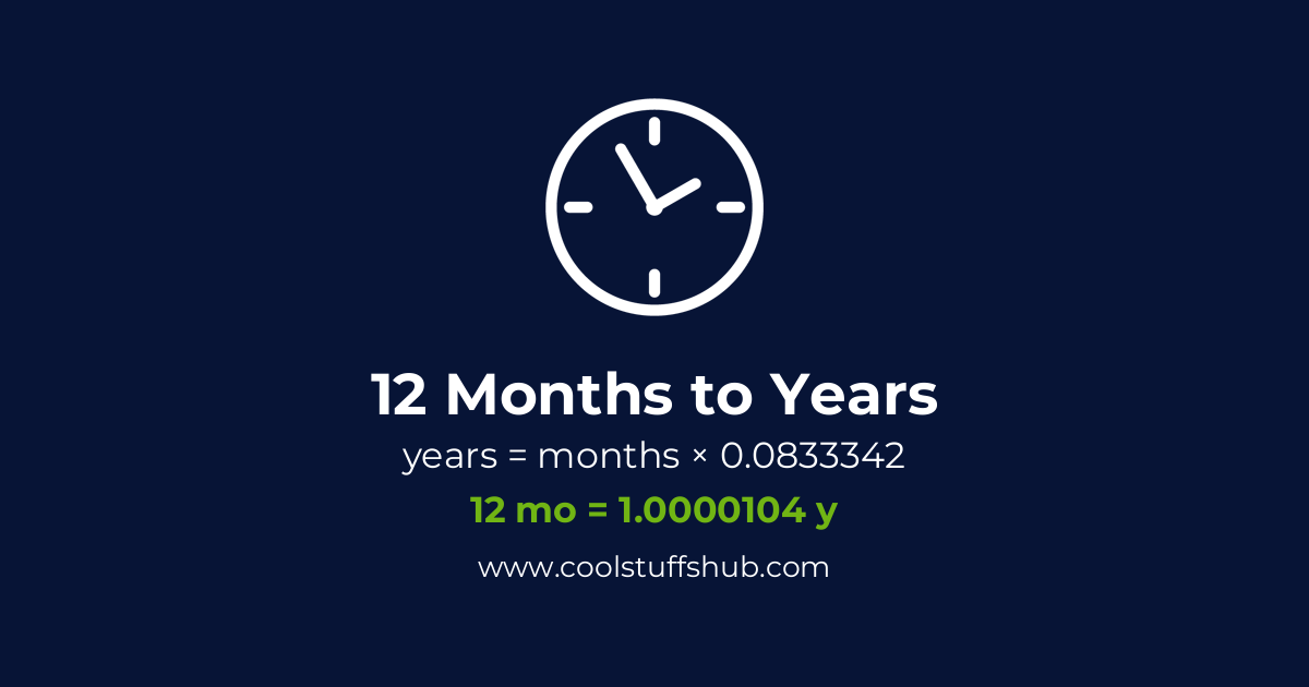 Convert 12 months to years (12 mo to y conversion)