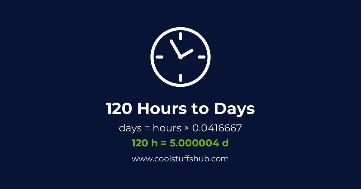 Convert 120 hours to days (120 h to d conversion)