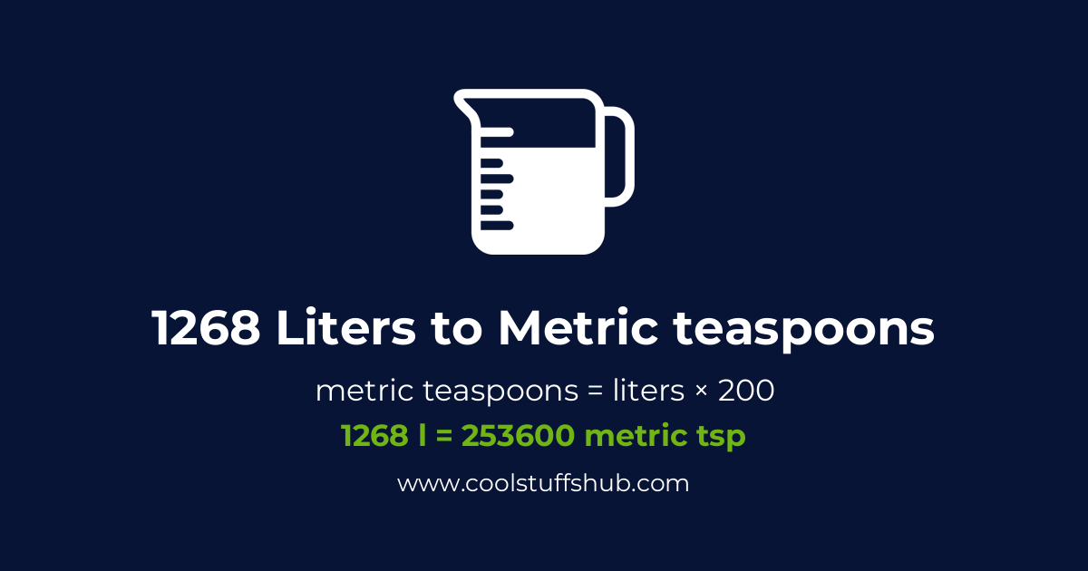 Convert 1268 liters to metric teaspoons (1268 l to metric tsp conversion)