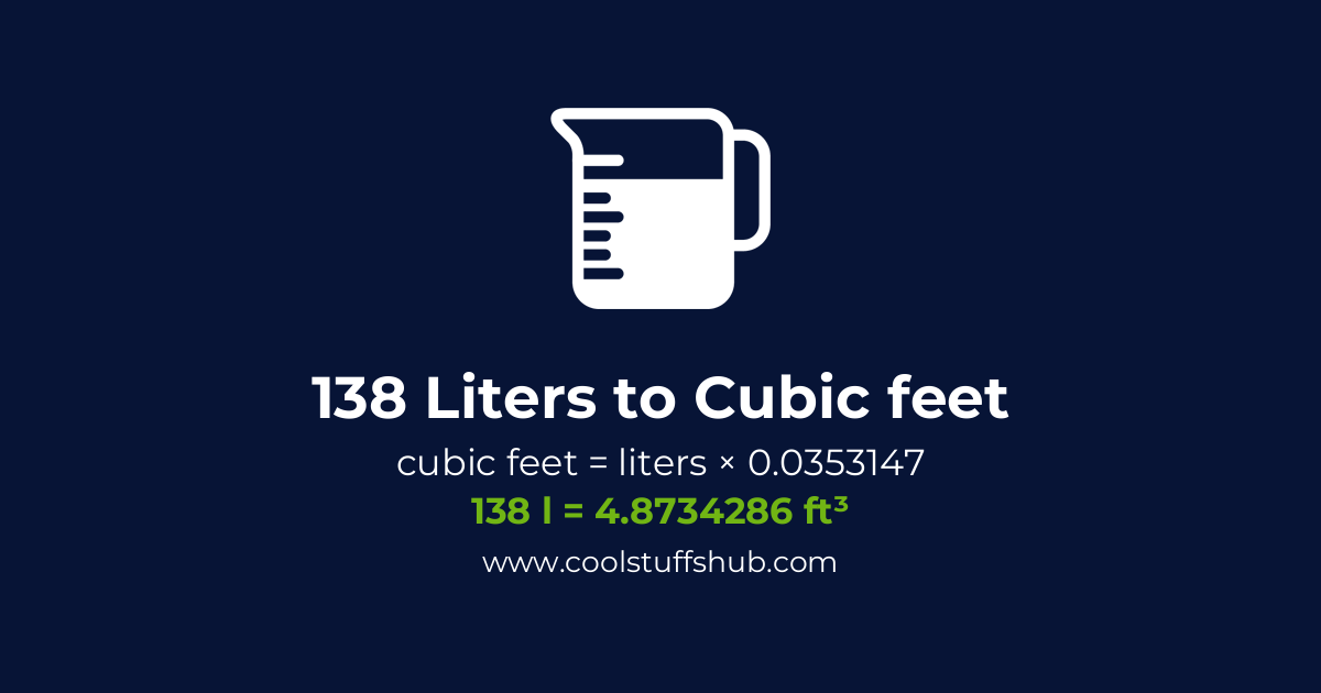 Convert 138 liters to cubic feet (138 l to ft³ conversion)