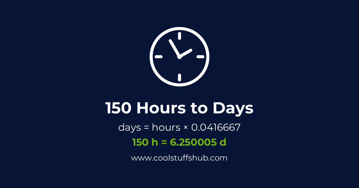 Convert 150 hours to days (150 h to d conversion)