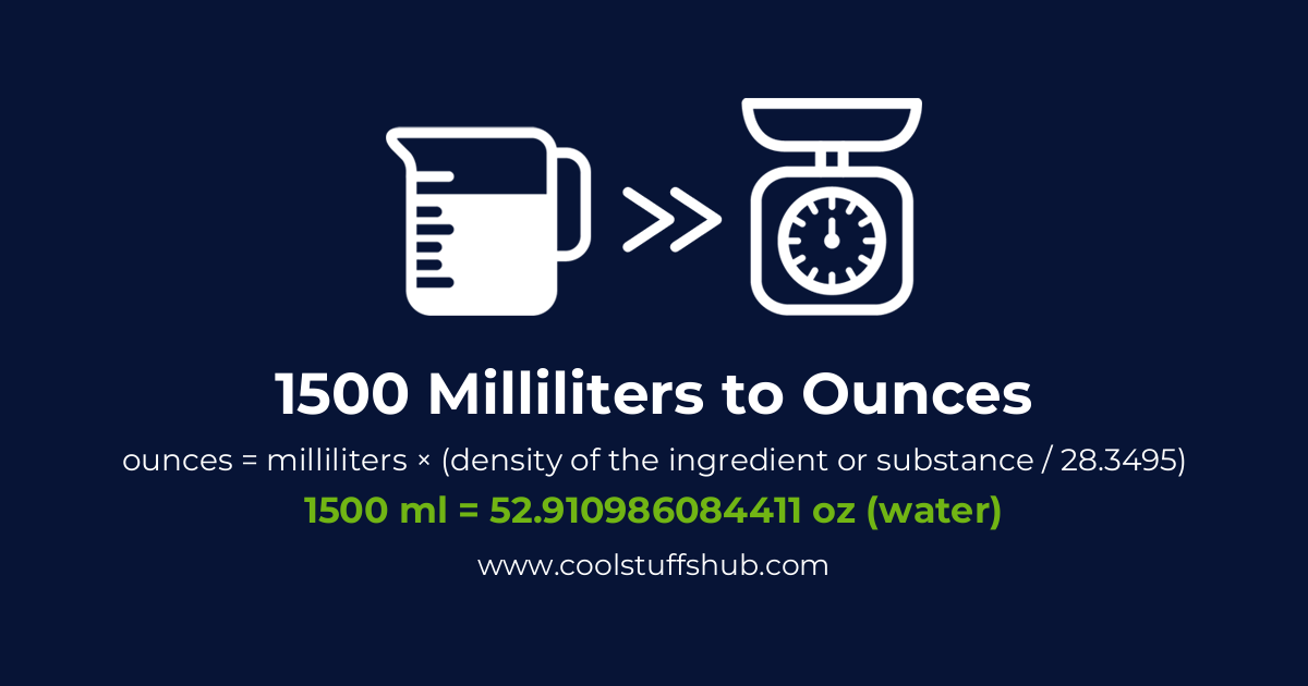 Convert 1500 Milliliters To Ounces 1500 Ml To Oz Conversion