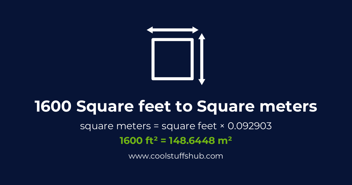 Convert 1600 square feet to square meters (1600 ft² to m² conversion)