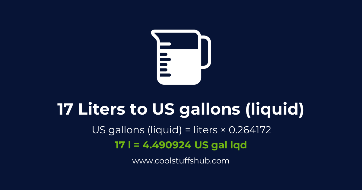 Convert 17 liters to US gallons (liquid) (17 l to US gal lqd conversion)