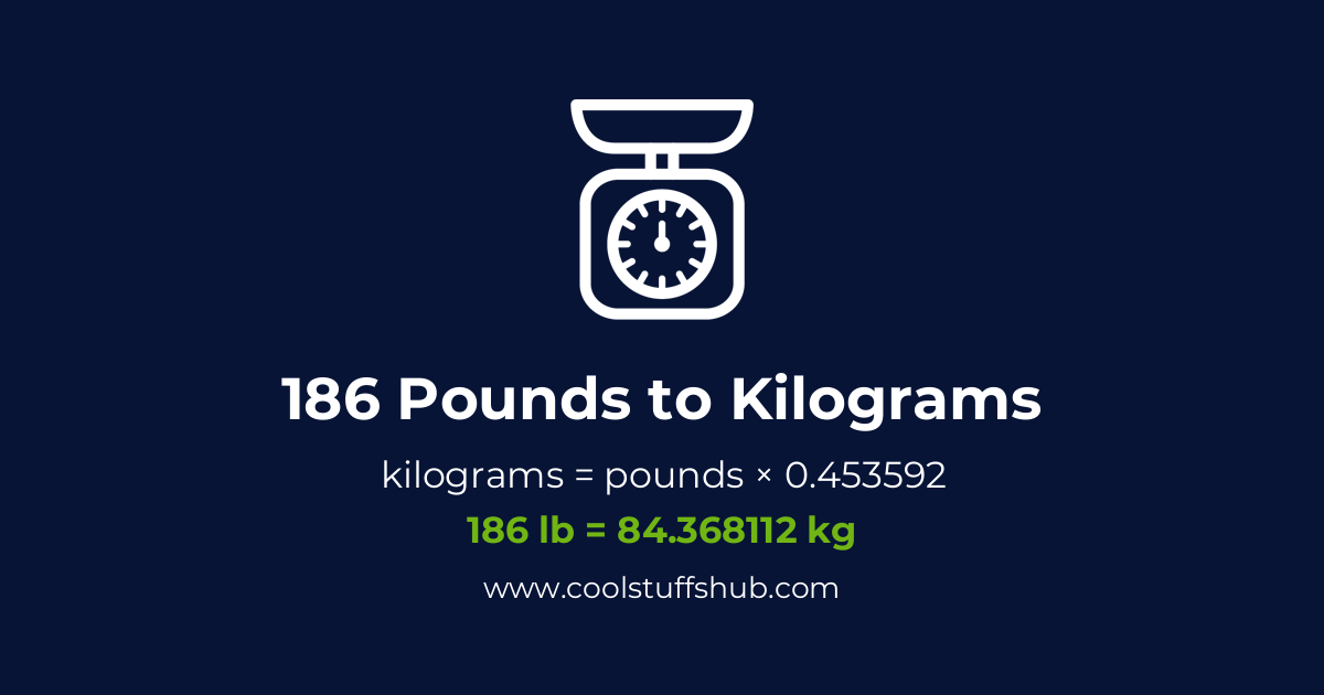 Convert 186 pounds to kilograms (186 lb to kg conversion)