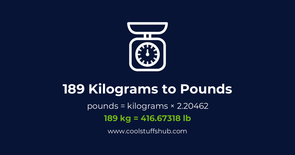 Convert 189 kilograms to pounds (189 kg to lb conversion)