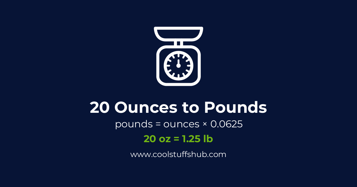 Convert 20 ounces to pounds (20 oz to lb conversion)