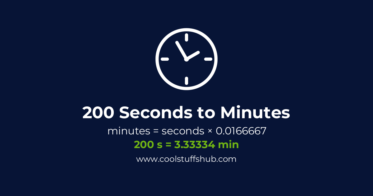 Convert 200 seconds to minutes (200 s to min conversion)