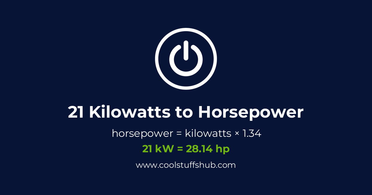 Convert 21 kilowatts to horsepower (21 kW to hp conversion)