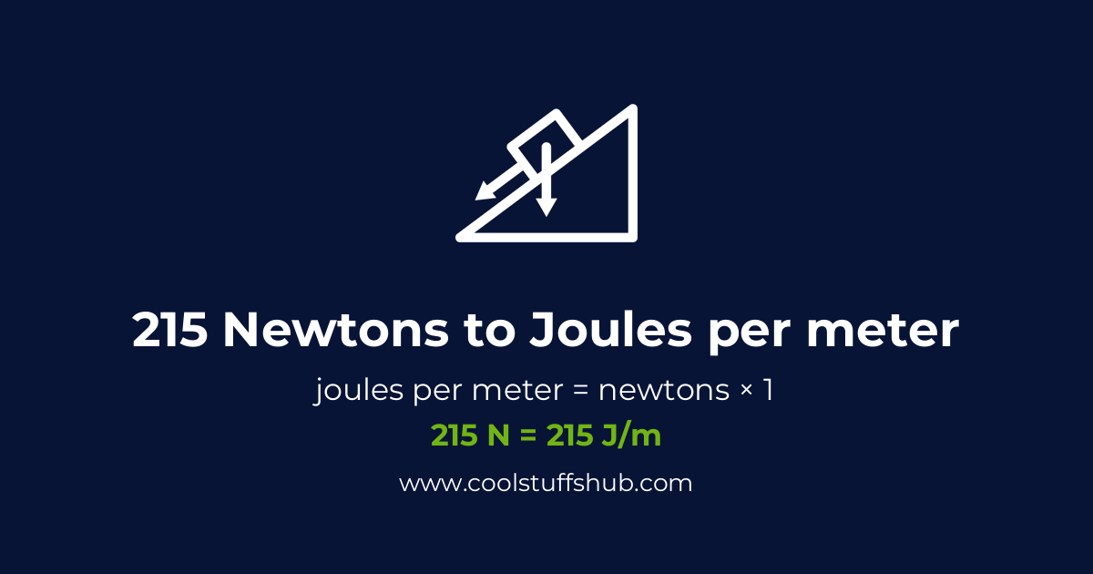 Convert 215 newtons to joules per meter (215 N to J/m conversion)
