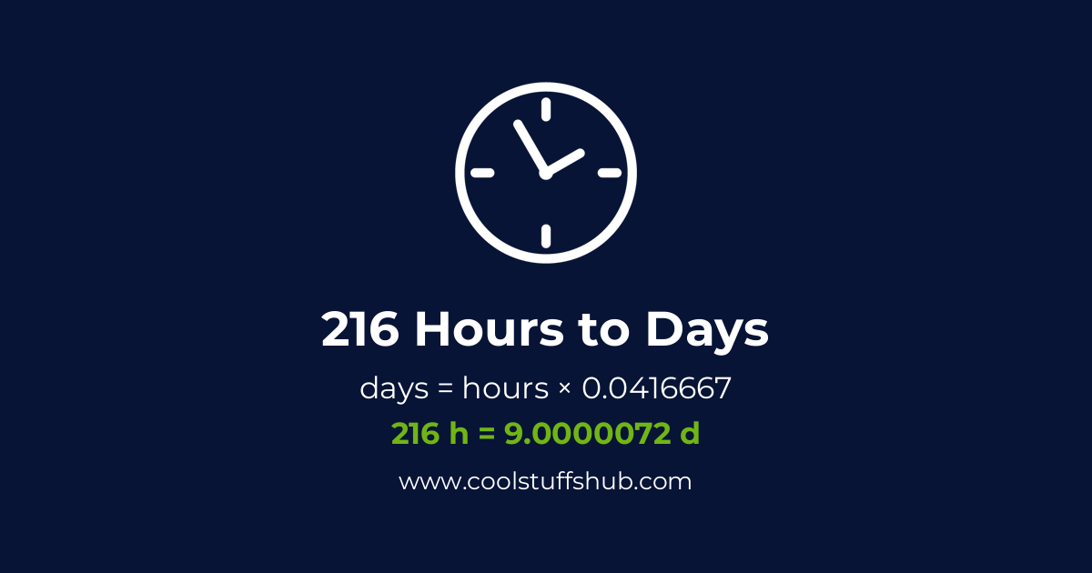 Convert 216 hours to days (216 h to d conversion)