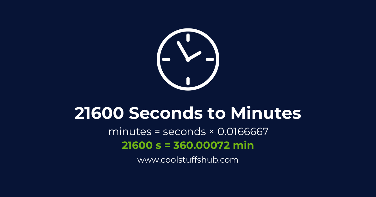Convert 21600 seconds to minutes (21600 s to min conversion)