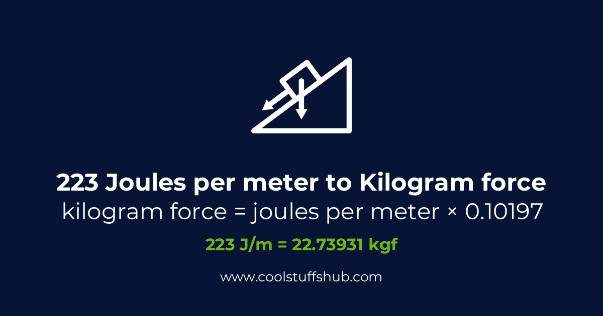 Convert 223 Joules Per Meter To Kilogram Force 223 J m To Kgf Conversion Convert 223 Joules Per Meter To Kilogram Force 223 J m To Kgf Conversion