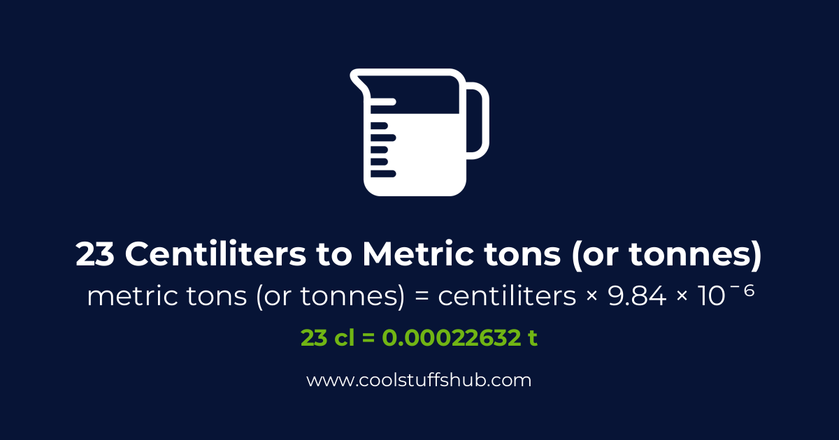 23 Centiliters To Metric Tons or Tonnes Conversion 23 Cl To T 
