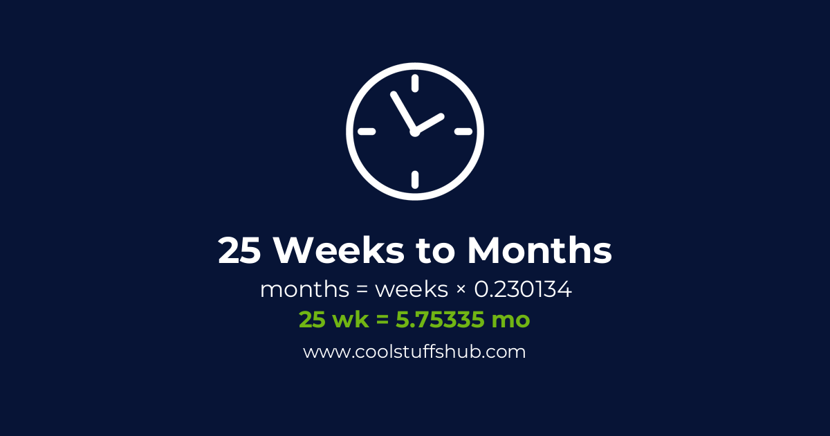 Convert 25 weeks to months (25 wk to mo conversion)