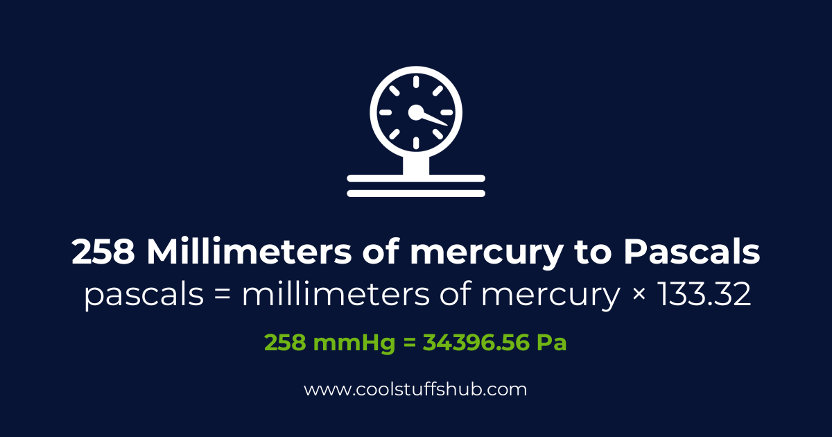 Convert 258 Millimeters Of Mercury To Pascals 258 MmHg To Pa Conversion 