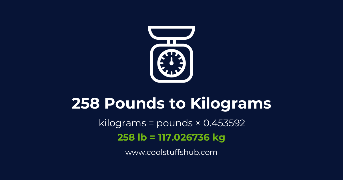Convert 258 pounds to kilograms (258 lb to kg conversion)