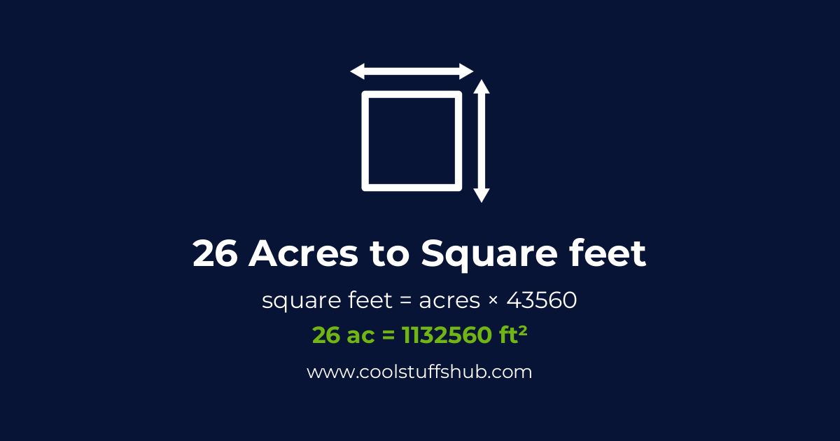 Convert 26 acres to square feet (26 ac to ft² conversion)