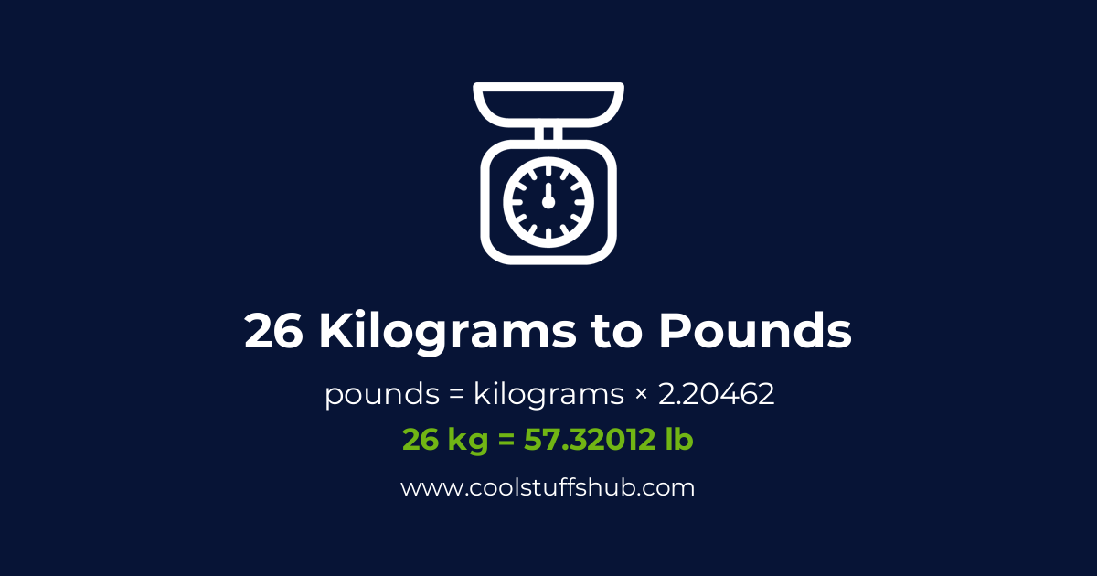 Convert 26 kilograms to pounds (26 kg to lb conversion)