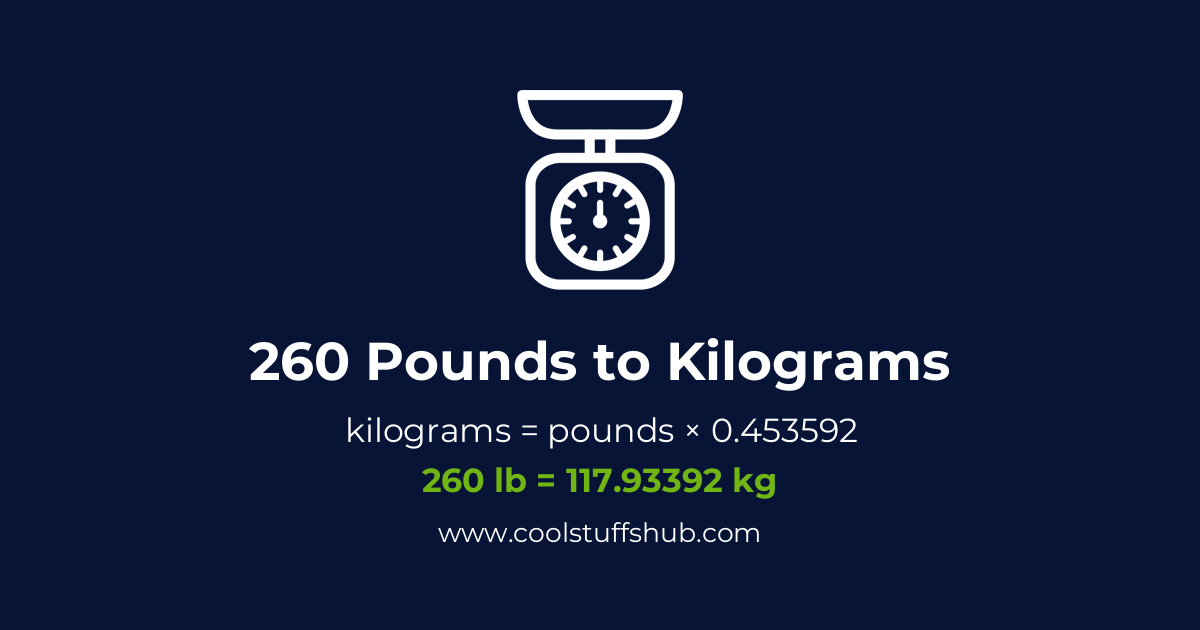 Convert 260 pounds to kilograms (260 lb to kg conversion)