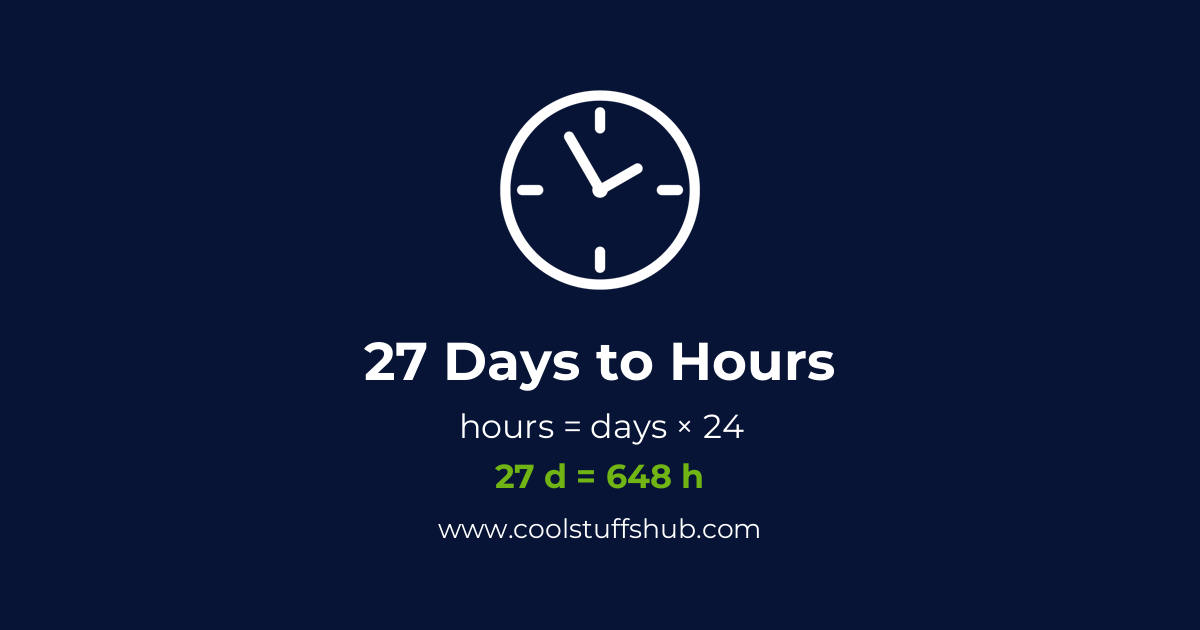 Convert 27 days to hours (27 d to h conversion)