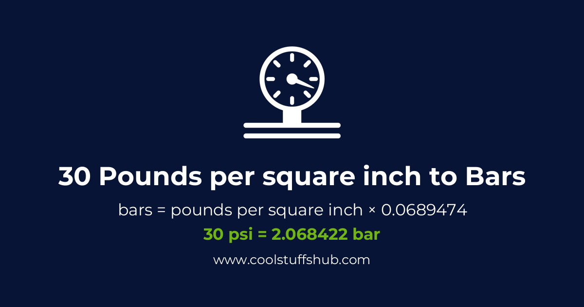 Convert 30 pounds per square inch to bars (30 psi to bar conversion)