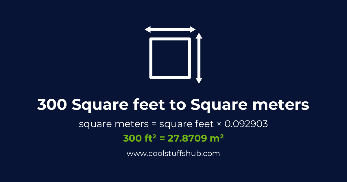 Convert 300 square feet to square meters (300 ft² to m² conversion)