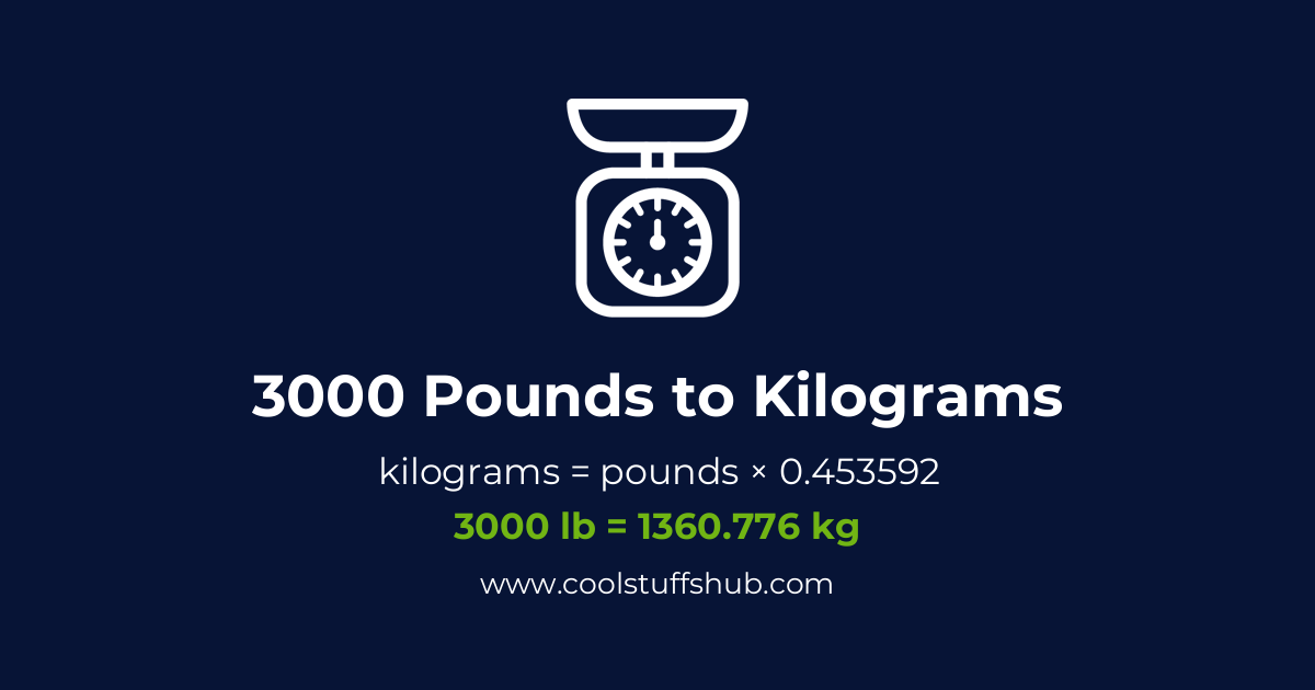 Convert 3000 pounds to kilograms (3000 lb to kg conversion)