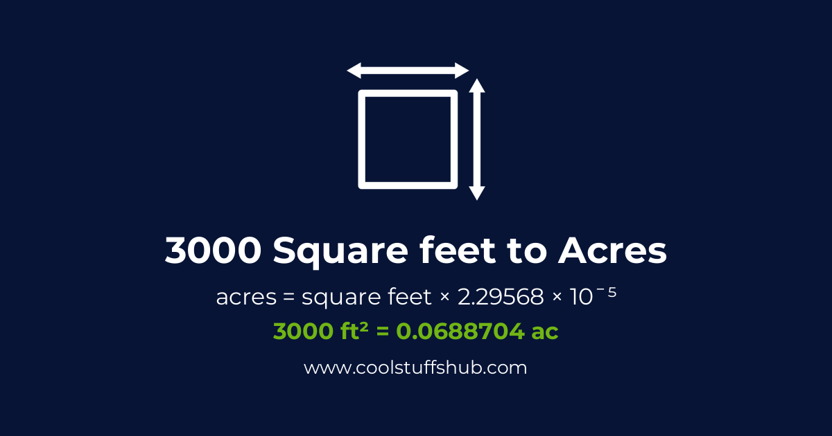 Convert 3000 square feet to acres (3000 ft² to ac conversion)