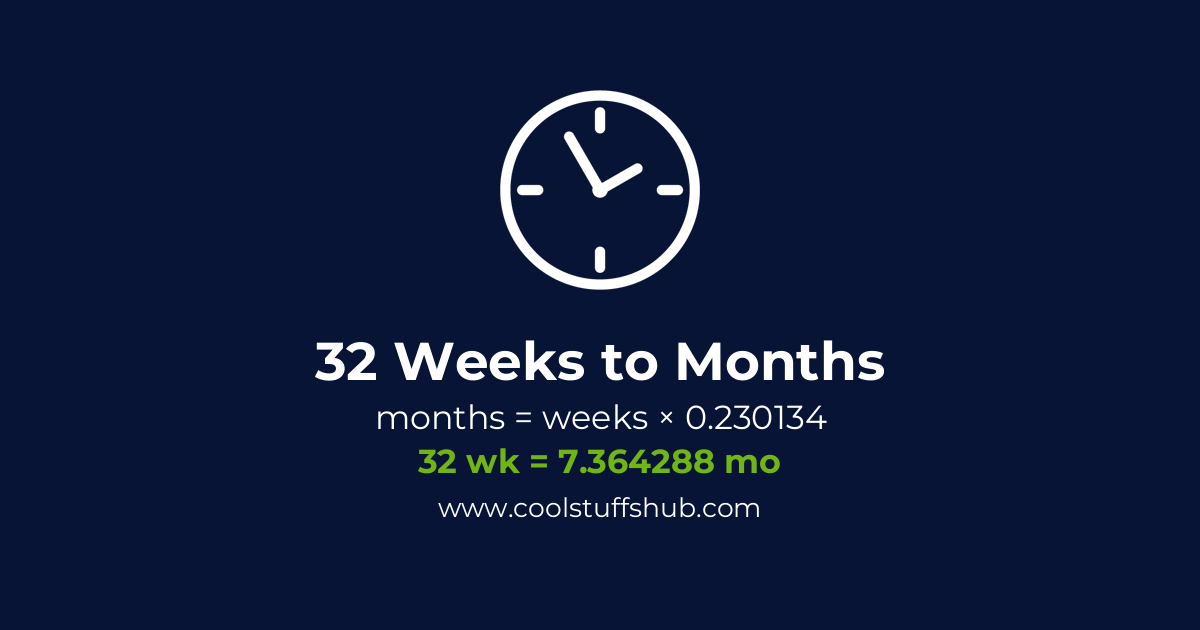 Convert 32 weeks to months (32 wk to mo conversion)