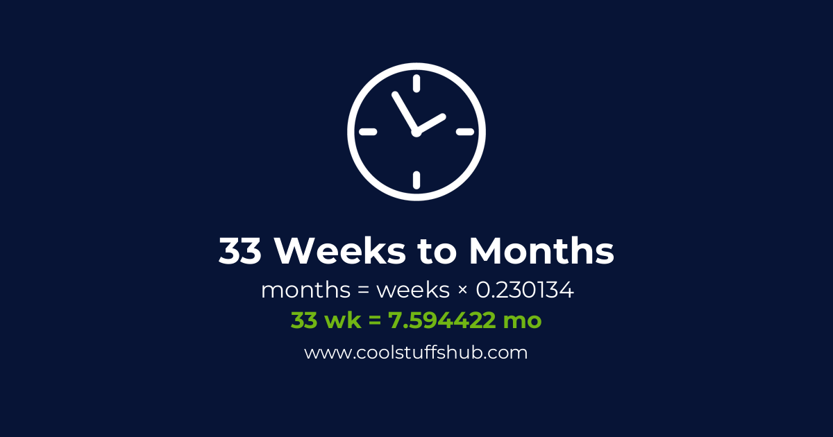 Convert 33 weeks to months (33 wk to mo conversion)