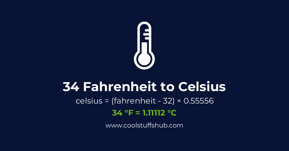 Convert 34 fahrenheit to celsius (34 °F to °C conversion)