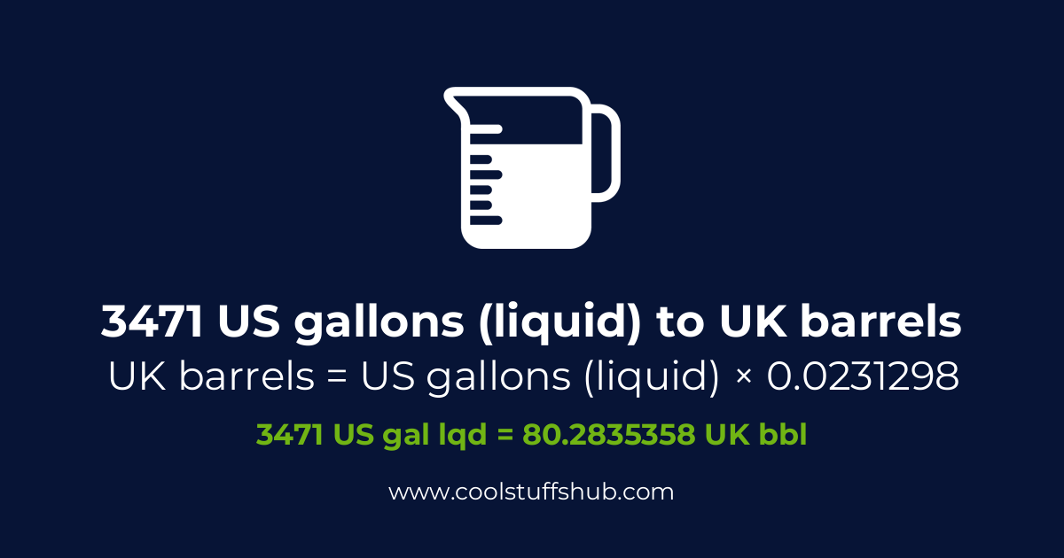 Convert 3471 US gallons (liquid) to UK barrels (3471 US gal lqd to UK ...