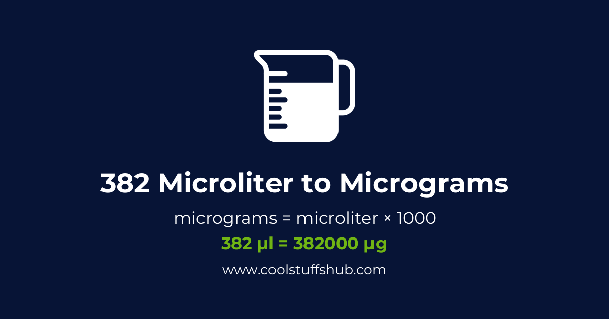 Convert 382 microliter to micrograms (382 µl to µg conversion)