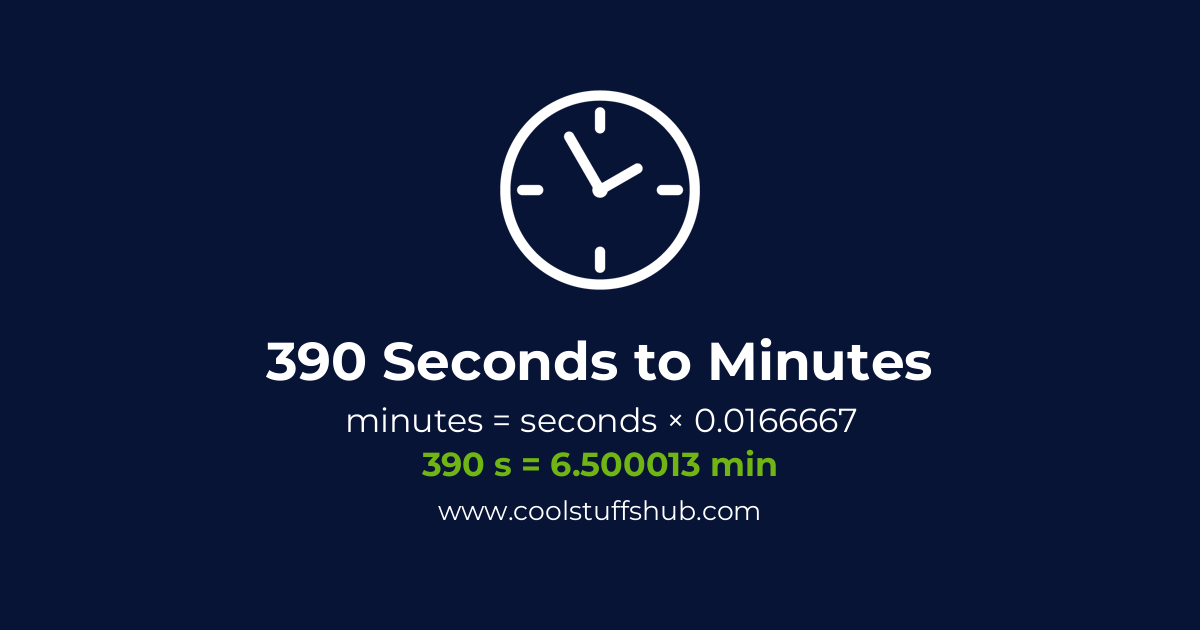 Convert 390 seconds to minutes (390 s to min conversion)