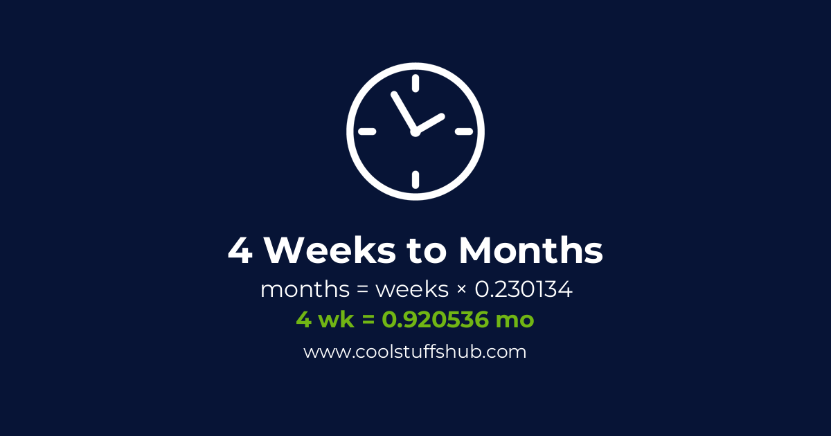 Convert 4 weeks to months (4 wk to mo conversion)