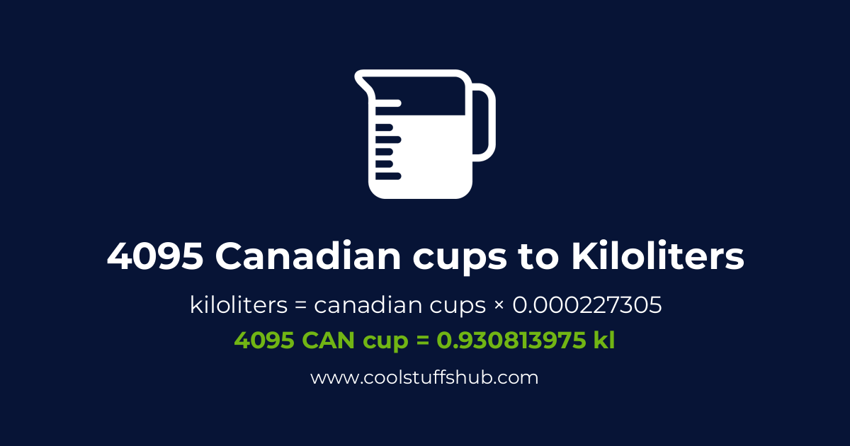 Convert 4095 canadian cups to kiloliters (4095 CAN cup to kl conversion)