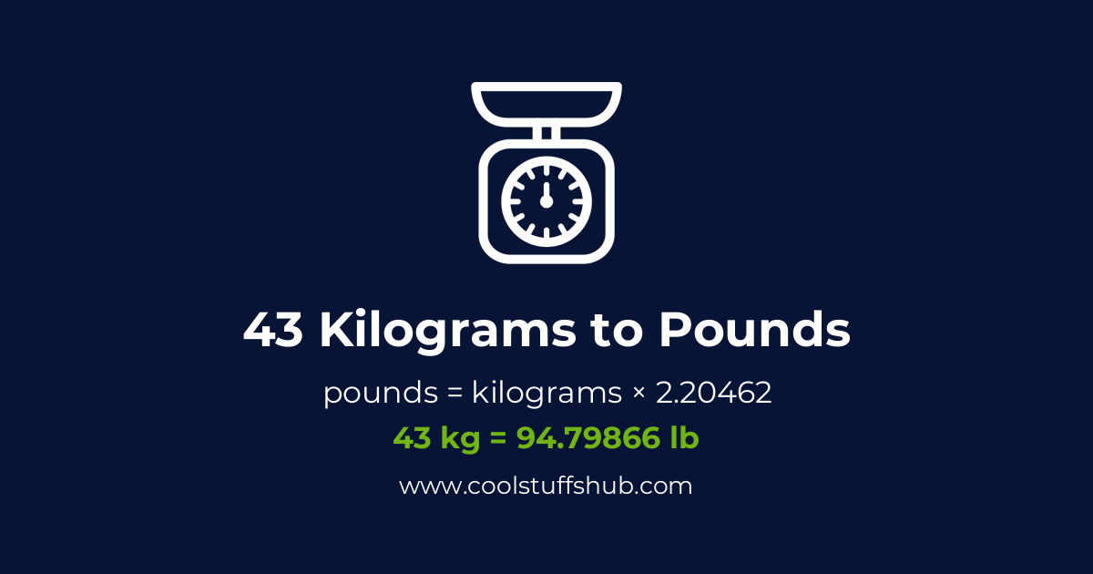 Convert 43 kilograms to pounds (43 kg to lb conversion)