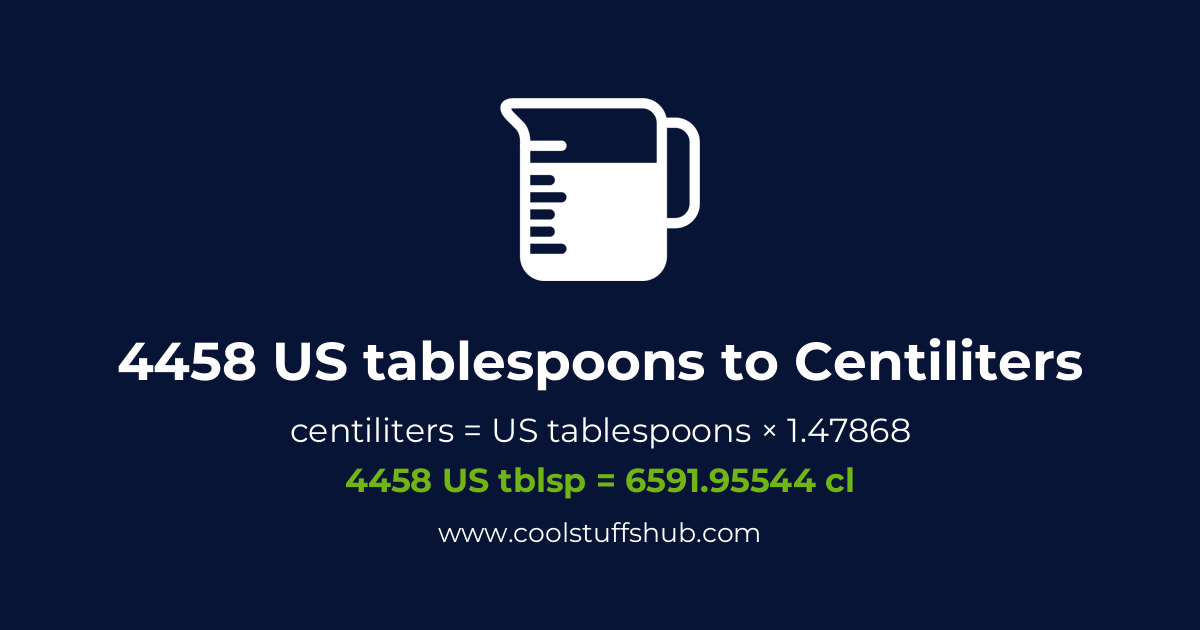 Convert 4458 US tablespoons to centiliters (4458 US tblsp to cl conversion)