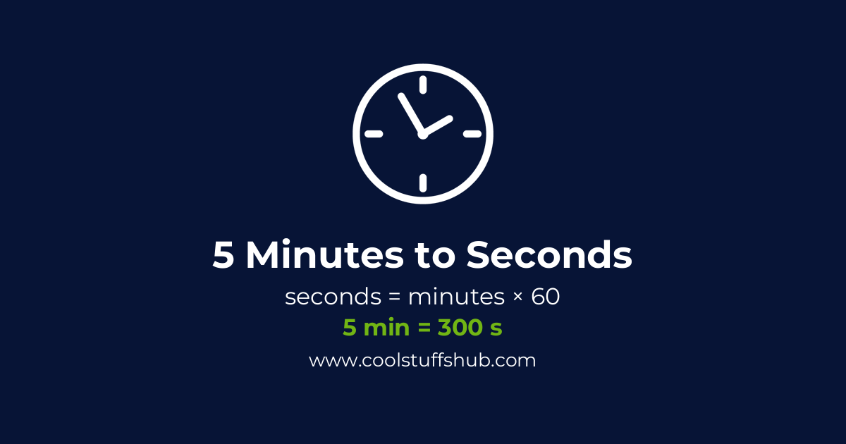 Convert 5 minutes to seconds (5 min to s conversion)