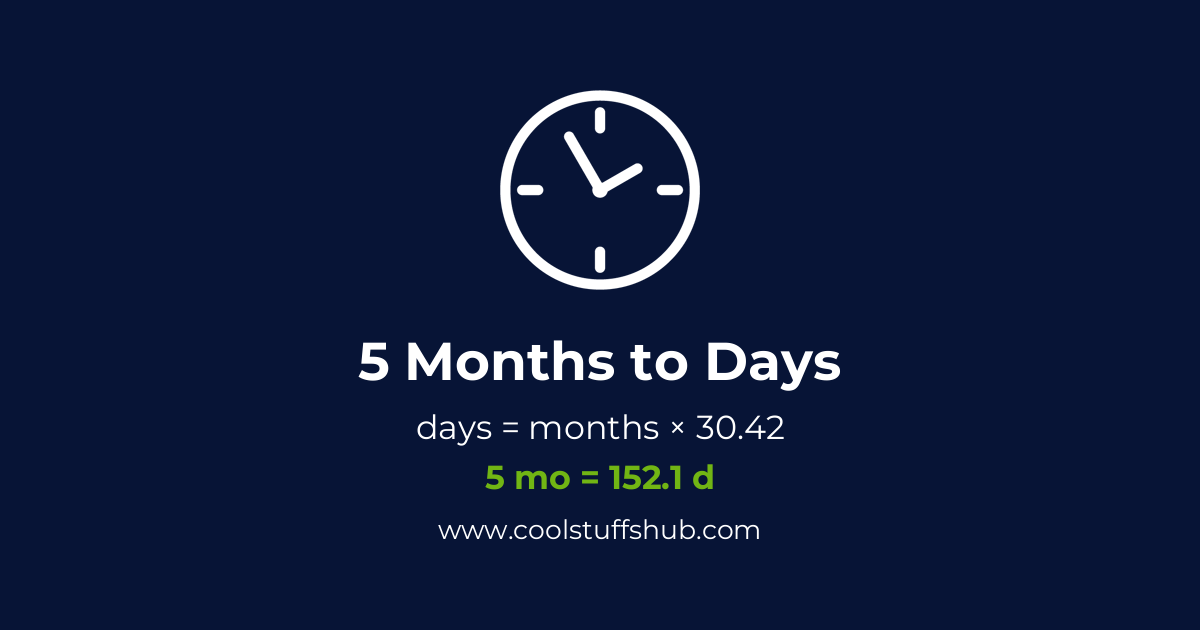 Convert 5 months to days (5 mo to d conversion)