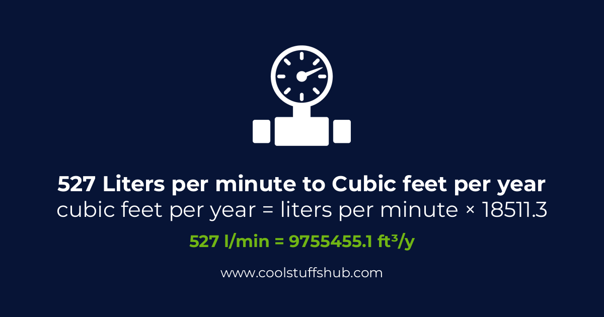 Convert 527 Liters Per Minute To Cubic Feet Per Year 527 L min To Ft 