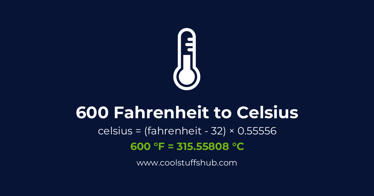Convert 600 fahrenheit to celsius (600 °F to °C conversion)